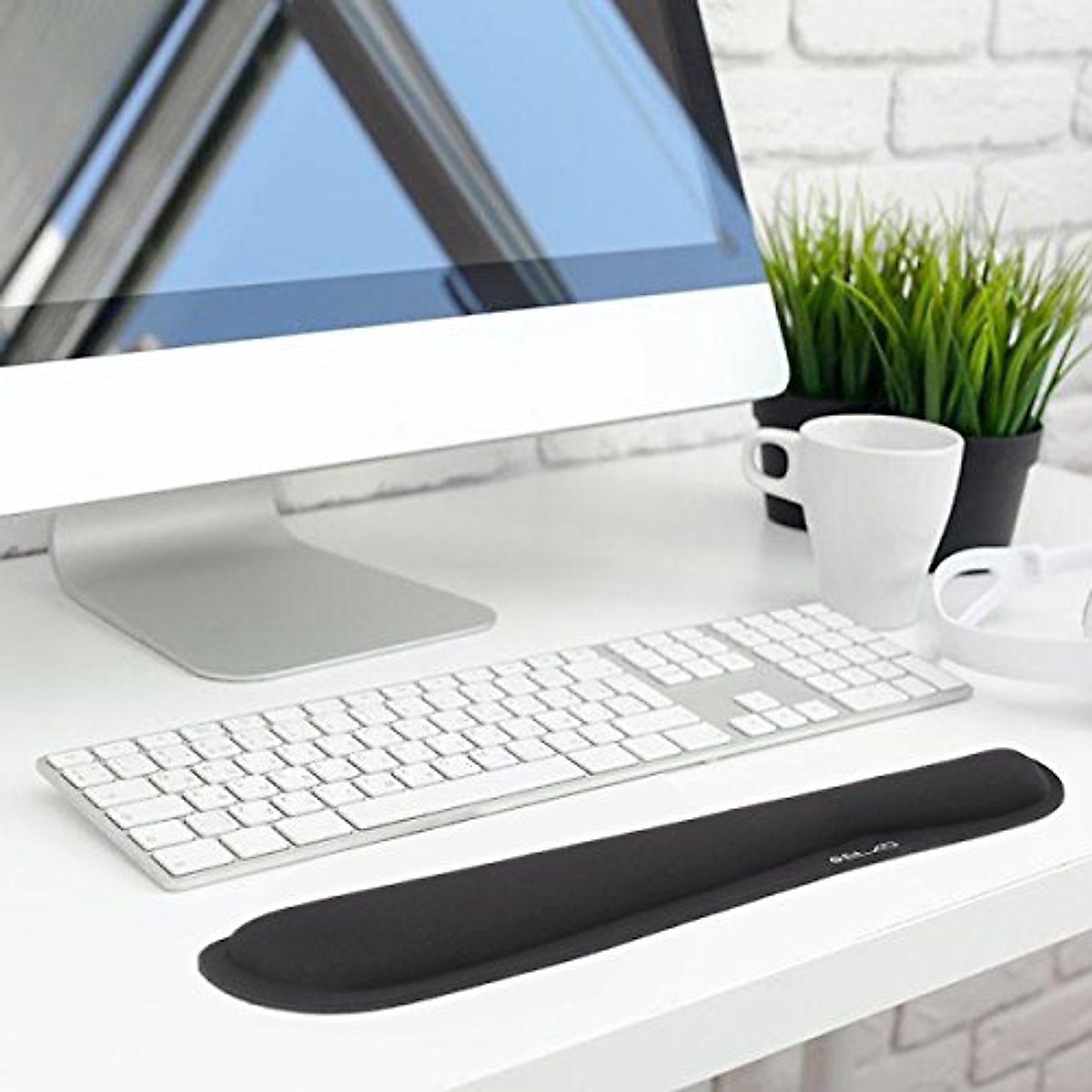 ELZO Wrist Rest Support for Keyboard & Mouse Pad Combo with Comfortable Memory Foam Padding, Nonslip Rubber Base for PC Computer Laptop Mac