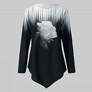 Tops for Women, FAPIZI Women Autumn Long Sleeve O Neck Strip Print Tunic Tops Irregular Hem Casual Loose T-Shirt Blouse