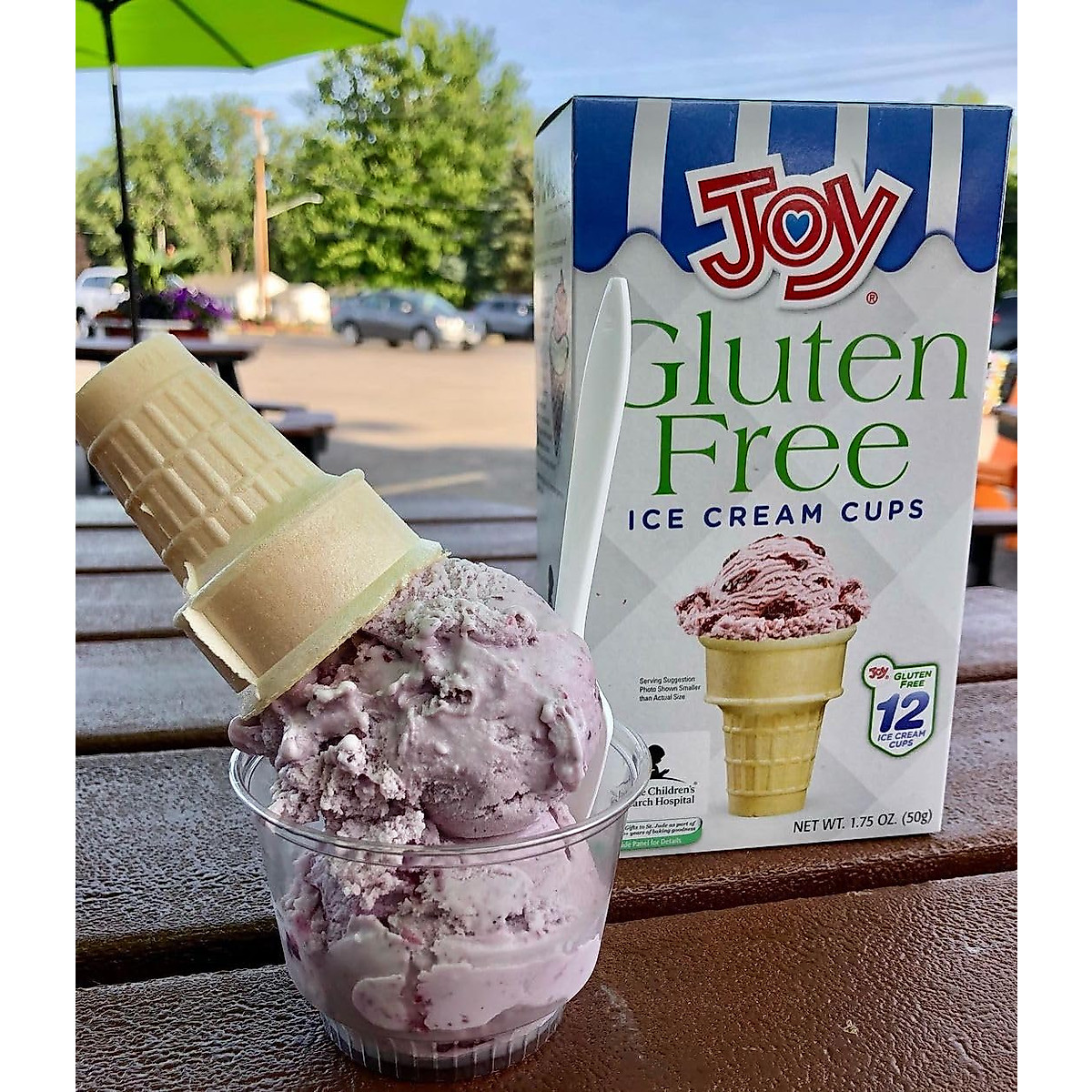 moofin Joy Gluten Free Ice Cream Cups Cones 1.75 Oz (Pack of 2, 12/pack), Joy Cake Cones - Bigger than Joy mini Ice Cream cones for kids, cake pops - Ice Cream Cups Golden Stainless Steel Spoon