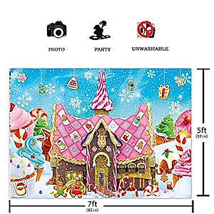 Funnytree 82" x 59" Gingerbread House Backdrop for Photography Pictures Winter Merry Christmas Xmas Land Cookies Exchange Candyland Baby Shower Birthday Party Supplies Decorations Banner Background