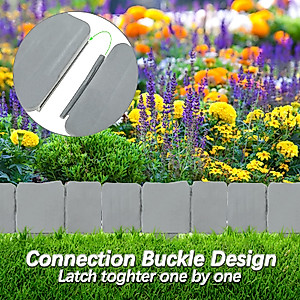 Yaegoo Garden Border Edging, 20 Pcs Stones Effect Fence Decorative Flower Bed Edging for Garden, Lawn and Landscape Edging, Interlocking Outdoor Lawn Stakes (Gray)