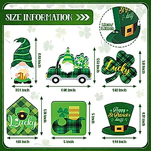 6 Pieces St. Patrick's Day Table Wooden Gnome Sign St. Patrick's Tiered Tray Decor Irish Tabletop Wooden Shamrock Lucky Decoration Green Truck Wooden Block Sign for Home Desk Centerpiece Party Decor