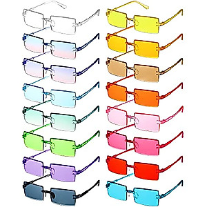 LEIFIDE 16 Pairs Rimless Rectangle Sunglasses Vintage Frameless Sunglasses Transparent Candy Color Glasses Tinted Retro Square Eyewear for Women Men, 16 Colors