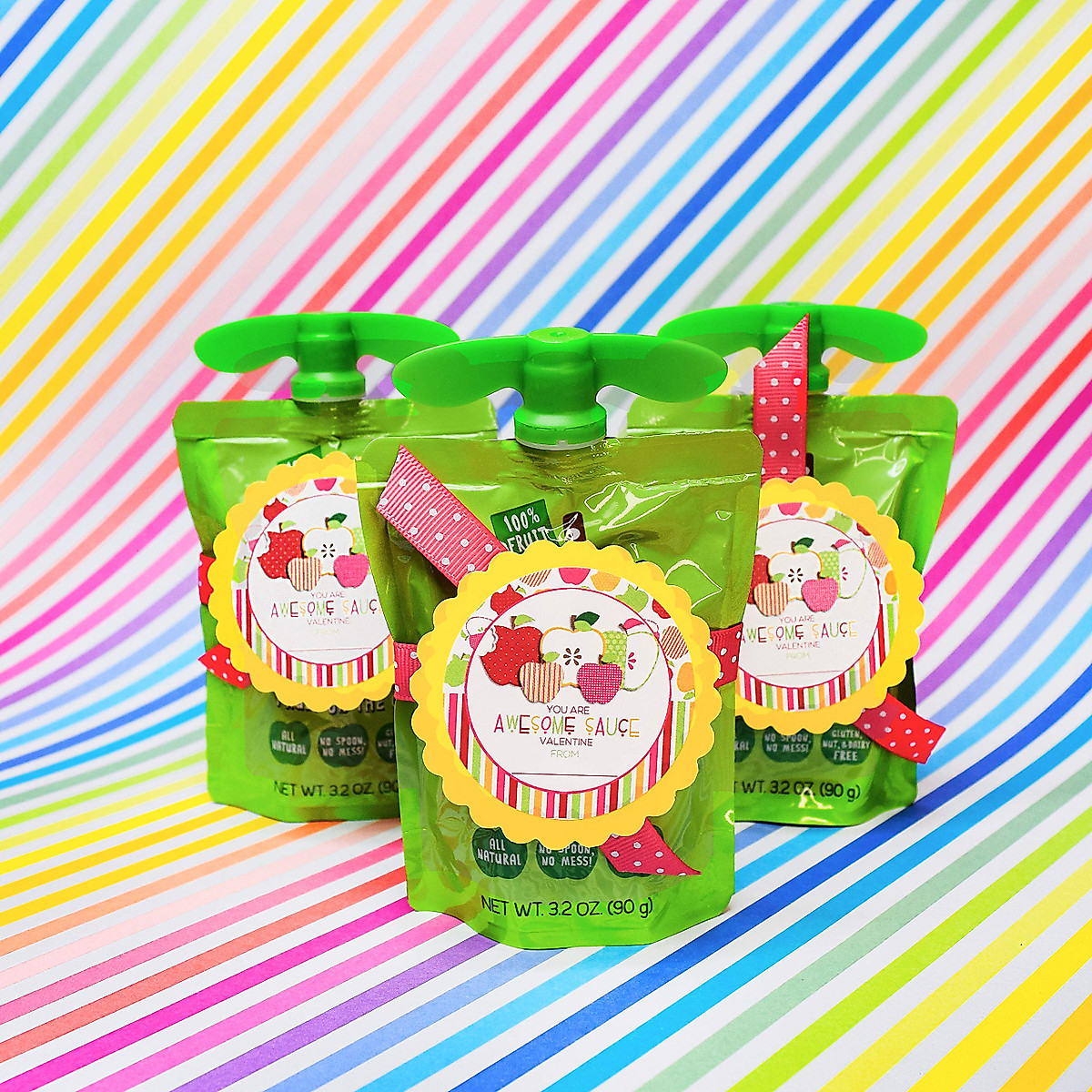 Awesome Sauce Apple-Themed Valentine Party Favor Sticker Labels, 40 2" Party Circle Stickers by AmandaCreation, Great for Classroom Valentines, Envelope Seals, Gifts & Treats