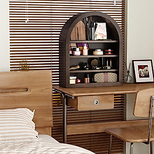 WOPITMER Vintage Arched Wall Shelf - Adjustable Shadow Box with Shelves, Boho Crystal Shelf, Figurine Display Shelf for Collectibles|Shot Glasses|Spice Jars|Cosmetics, Trinket Shelf for Any Room,Brown