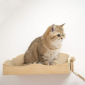 Cat Hammock Wall Mounted Cats Shelf and Climbing Shelf Four Step Cat Stairway with Sisal Scratching and Climbing Bridge Step Solid Wood Cat Tree Sleeping Playing Lounging Perching Cat Furniture