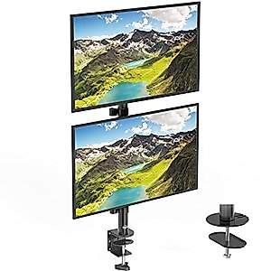 WALI Dual Monitor Desk Mount Stand for LCD LED Flat Screen TV Holds in Vertical Position 2 Screens up to 27 Inch with Optional Grommet Base (M002XLS), Black