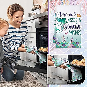 4 Pcs Mermaid Summer Hand Towels Gnome Kitchen Towels Housewarming Towels Set 16 x 24 Inch Absorbent Drying Dish Cloths Tea Towel Housewarming Gifts Decorations for Home Bathroom Drying Dishes