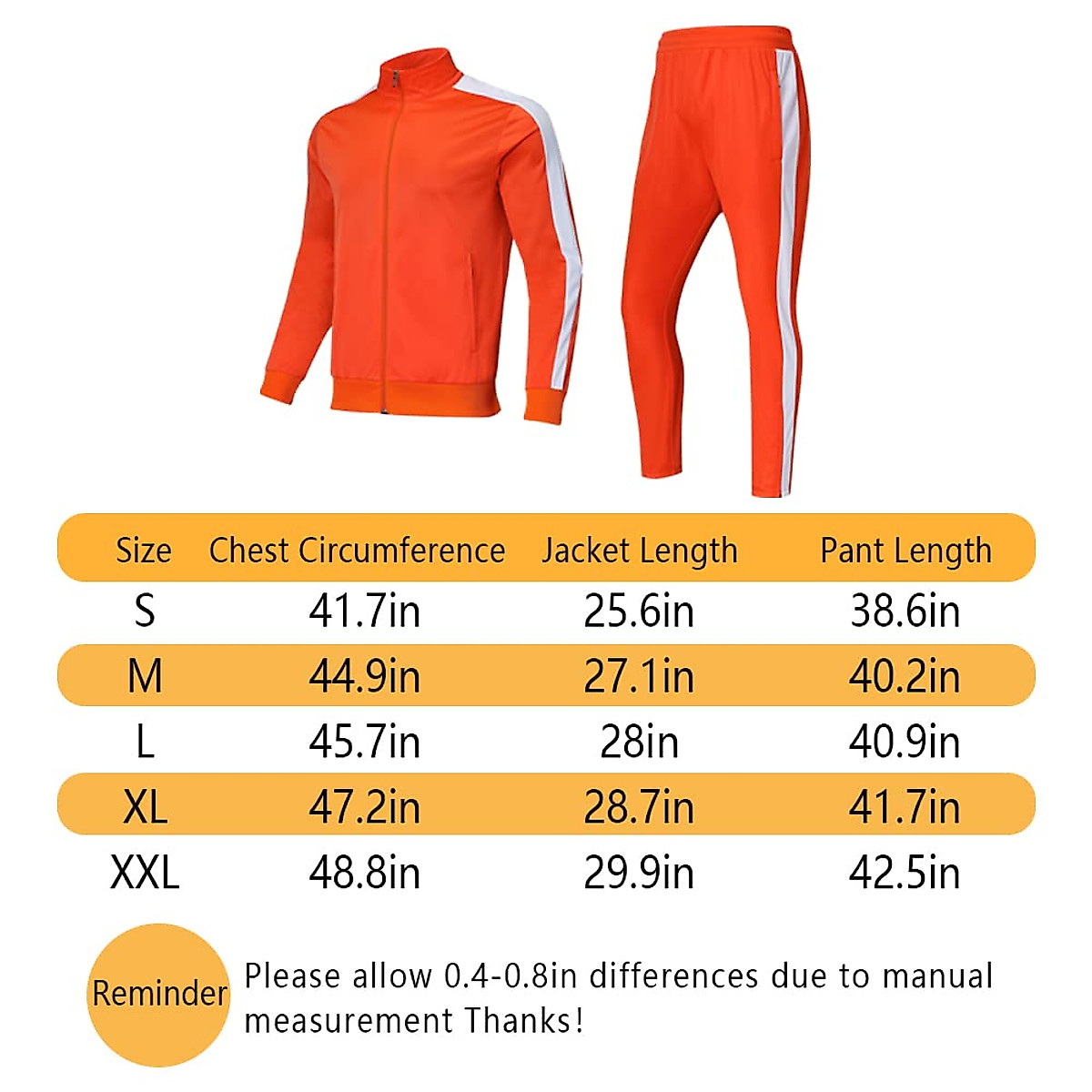 Shinestone Men's Sport Casual Tracksuit Warm Up Suit Gym Training Wear for Christmas (Orange, M)