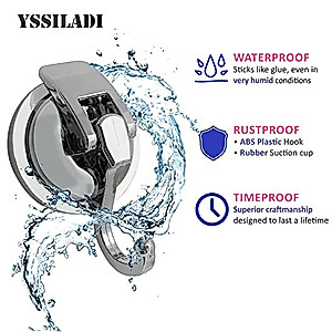 YSSILADI Suction Cup Hooks Heavy Duty Vacuum Suction Shower Hooks Glass Suction Cup Hooks Bathroom Robe Hooks Reusable, No Hole Punched, for Garland Decoration (Silver, 6 Pack)