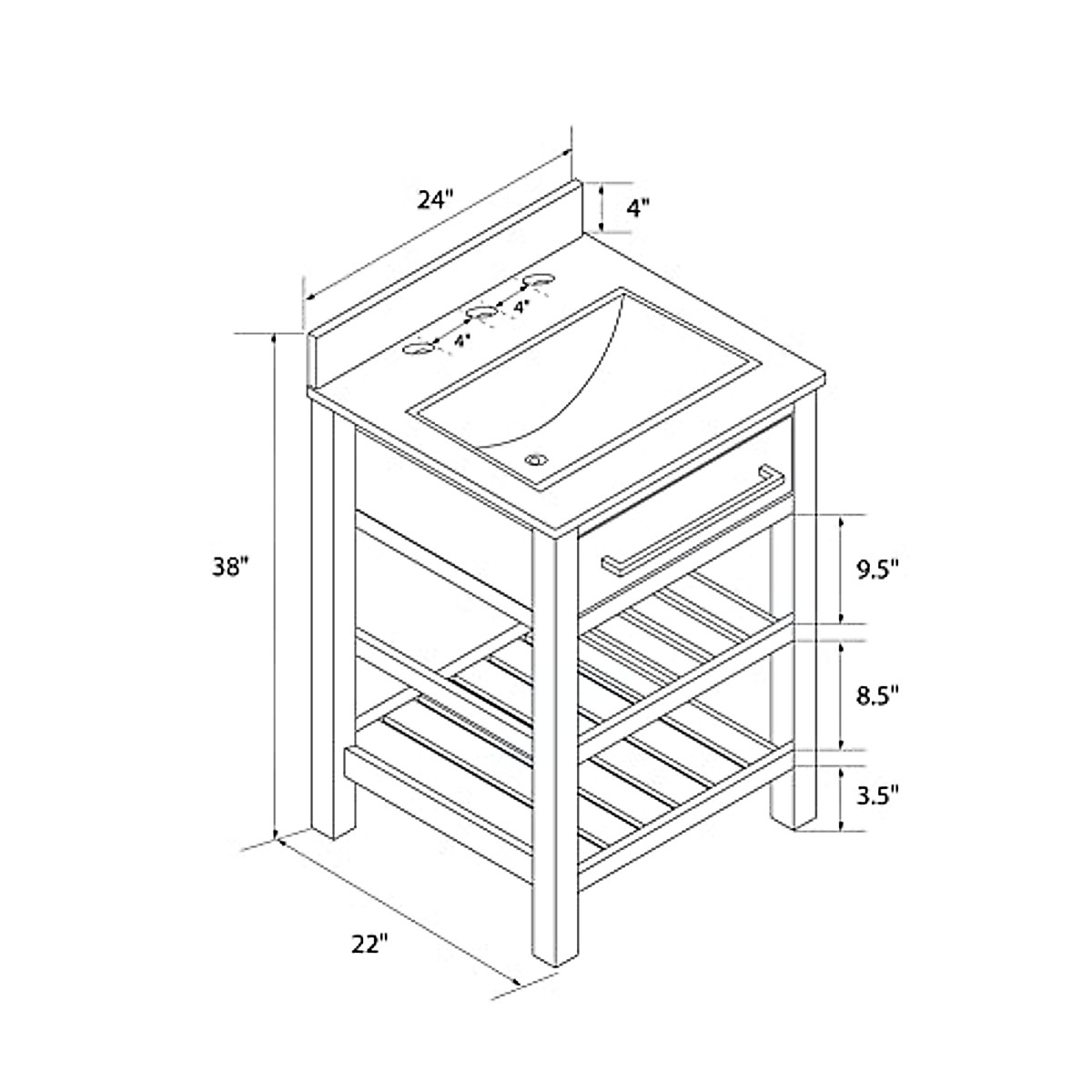 DHP Camden 24” Bathroom Vanity, White with Black Towel Rack