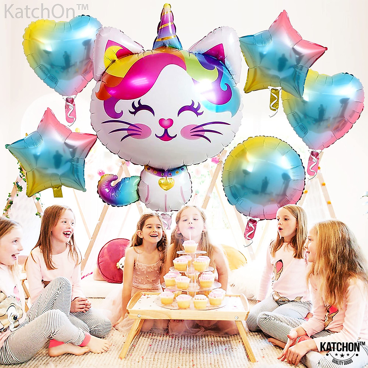 KatchOn, Giant Cute Caticorn Party Supplies - 36 Inch, Pack of 6 | Caticorn Balloon, Caticorn Birthday Party Supplies | Kitty Balloons, Kitty Birthday Party Supplies | Cat Balloons for Birthday Party