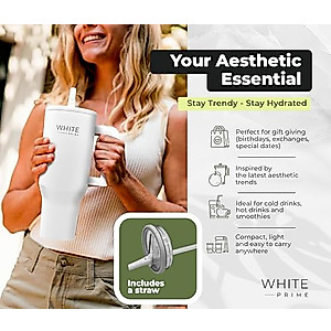WHITE Prime 40 oz Tumbler | 100% Leak Proof | Simple Elegant Modern | Stainless Steel Double Wall Tumbler with handle | Reusable Water Bottle | Cupholder Friendly | Drinkware Flasks