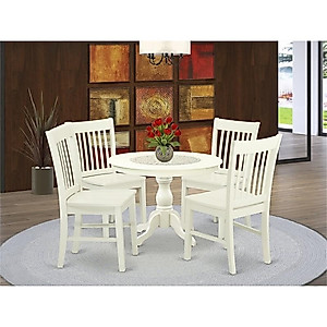 East West Furniture HBNF5-LWH-W 5 Piece Modern Dining Table Set Includes a Round Wooden Table with Pedestal and 4 Dining Room Chairs, 42x42 Inch, Linen White