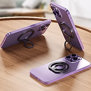 MagSafe Phone Grip, MagSafe Ring Holder Adjustable Kickstand Removable Magnetic Grip Compatible with Wireless Charging Only for iPhone 14 & 13 & 12 Series (Black)