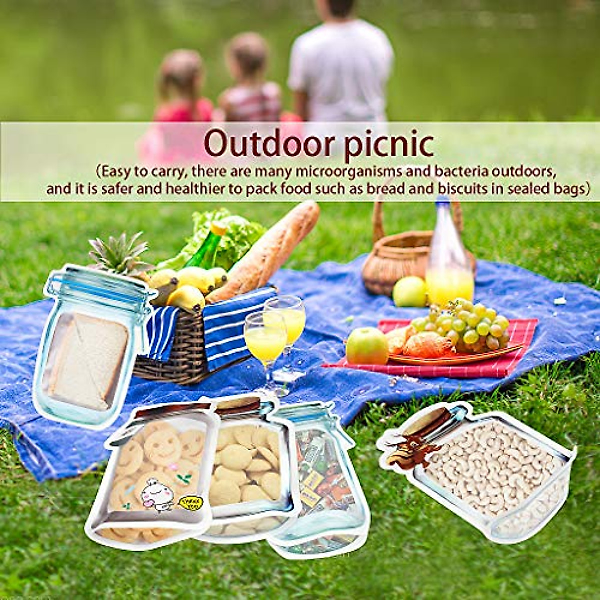 KELYDI Reusable Ziplock Bags, 10 Packs Mason Jar Zipper Bags Portable Leak-proof Plastic Food Storage Pouch Bag for Snack Sandwich Nuts Biscuits Travel Picnic Camping