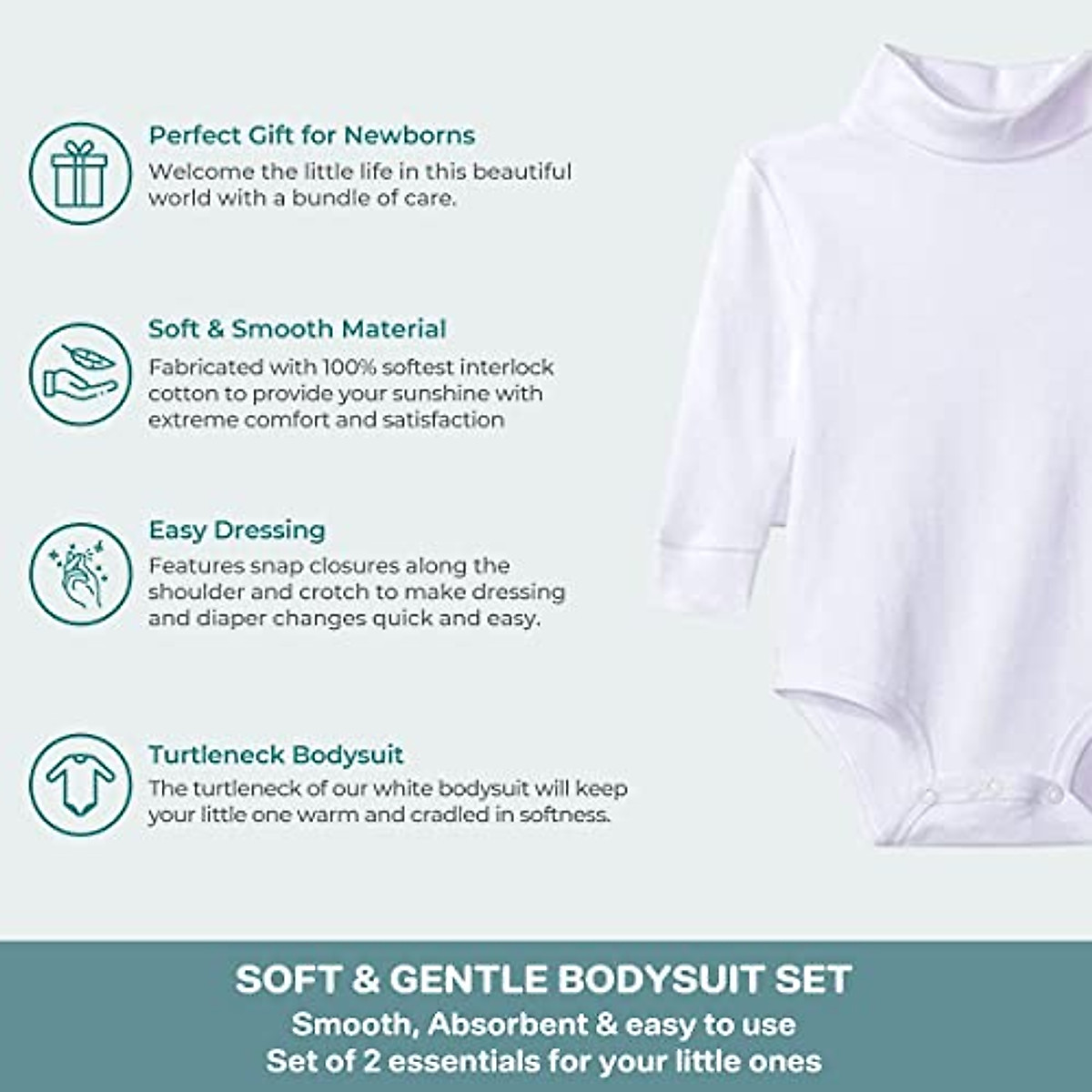 Spasilk Baby 2 Pack Baby Turtleneck T-Neck Long Sleeve Bodysuit