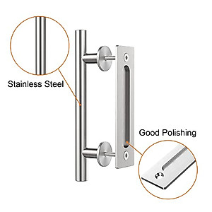 WINSOON 12" Sliding Barn Door Handles Brushed Nickel with Flush Finger Pull Hardware Solid Stainless Steel Double-Sided Design Suitable for Modern Barn Door/Gate/Garages/Cabinet