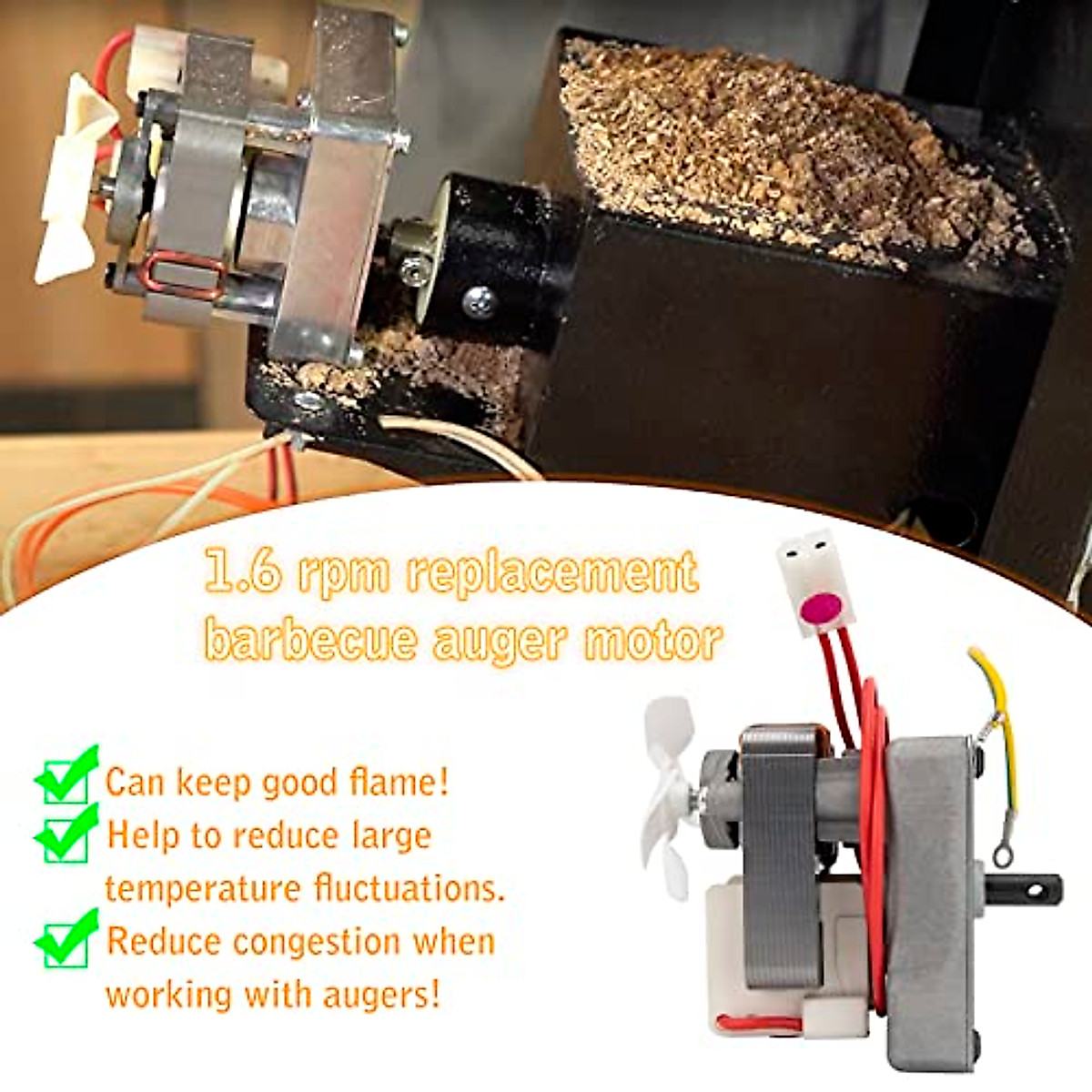 IVONNEY Auger Motor for Pit Boss Traeger Auger Motor Replacement, Grill Auger Motor Compatible with Pellet Grills & Camp Chef Smoker Grill - 1.6Rpm Barbecue Auger Motor, 110V 60Hz 