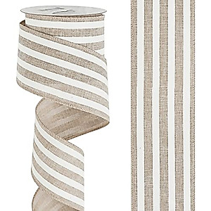 HUIHUANG Striped Burlap Ribbon Wired Grey White Stripe Rustic Wired Edge Ribbon 2.5 Inch X 10 Yards Grey Stripe Ribbon for Wreaths Crafts Gift Wrapping Decoration Basket Bows Holiday Home Decoration