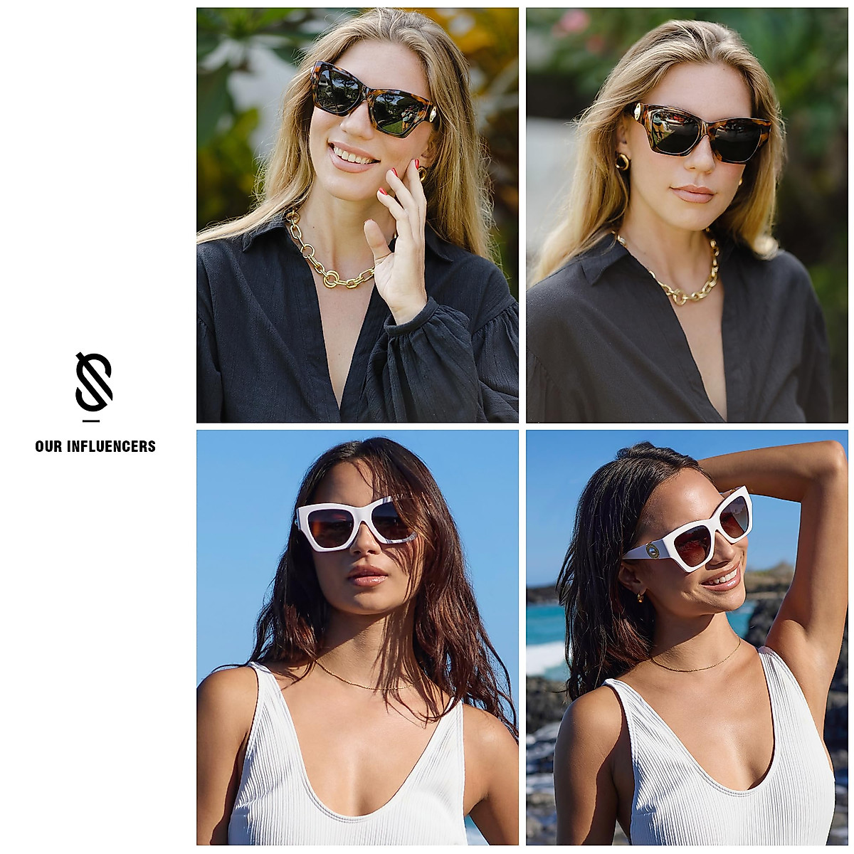 SOJOS Oversized Cat Eye Polarized Sunglasses for Women Retro Square Cateye Style Sunnies SJ2312, Black Frame/Grey Grading Lens