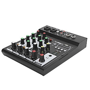 Portable Audio Mixer, Portable 4 Channel BT Mixing Console Digital Audio Mixer Builtin Effect for Home Karaoke, Webcast, Music Recording(US plug)