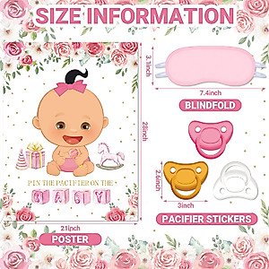 Faccito Pin The Pacifier Baby Shower Games Baby Shower Decoration Include Baby Poster 24 Pacifier Stickers Blindfold Floral Pin Pacifier on Baby Game for Baby Shower Birthday Party Supplies(Pink)