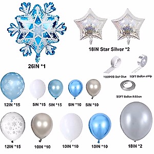 118 Pieces Snowflake Balloon Garland Arch kit-Snowflake Balloon with Silver Blue White Latex Balloons set for Winter Wonderland Holiday Christmas Baby Shower Snow Princess Birthday Party Decorations