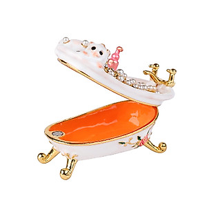 FASSLINO Pearls Bathtub Trinket Box Hinged Enameled Hand-Painted Ornaments Decorative Craft Gift for Home Decor