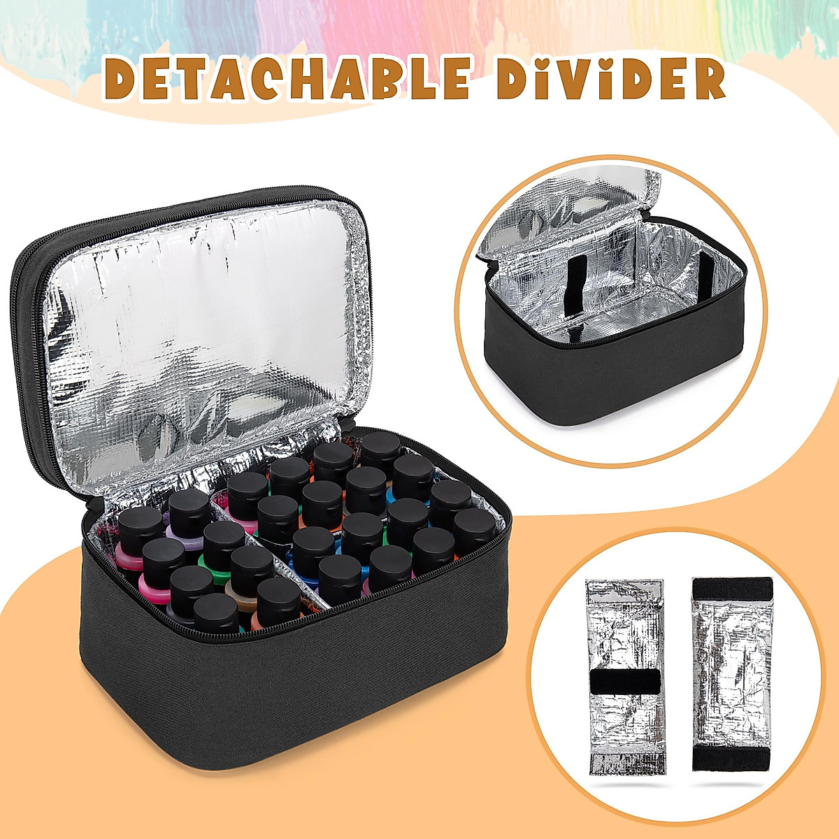 BAFASO Acrylic Paint Organizer Holds 24 Bottles of 2 fl.oz Acrylic Paint, Acrylic Paint Storage Case with Tools Storage Section (No Accessories Included), Black