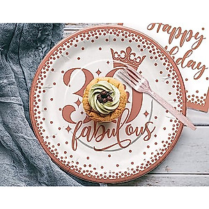 GREPARPY 30th Birthday Decorations Women Tableware - Rose Gold 30 And Fabulous Birthday Decorations Dinnerware, Thirty Birthday Plate, Napkin, Fork, Her 30-Year-Old Birthday Party Supplies | Serve 24
