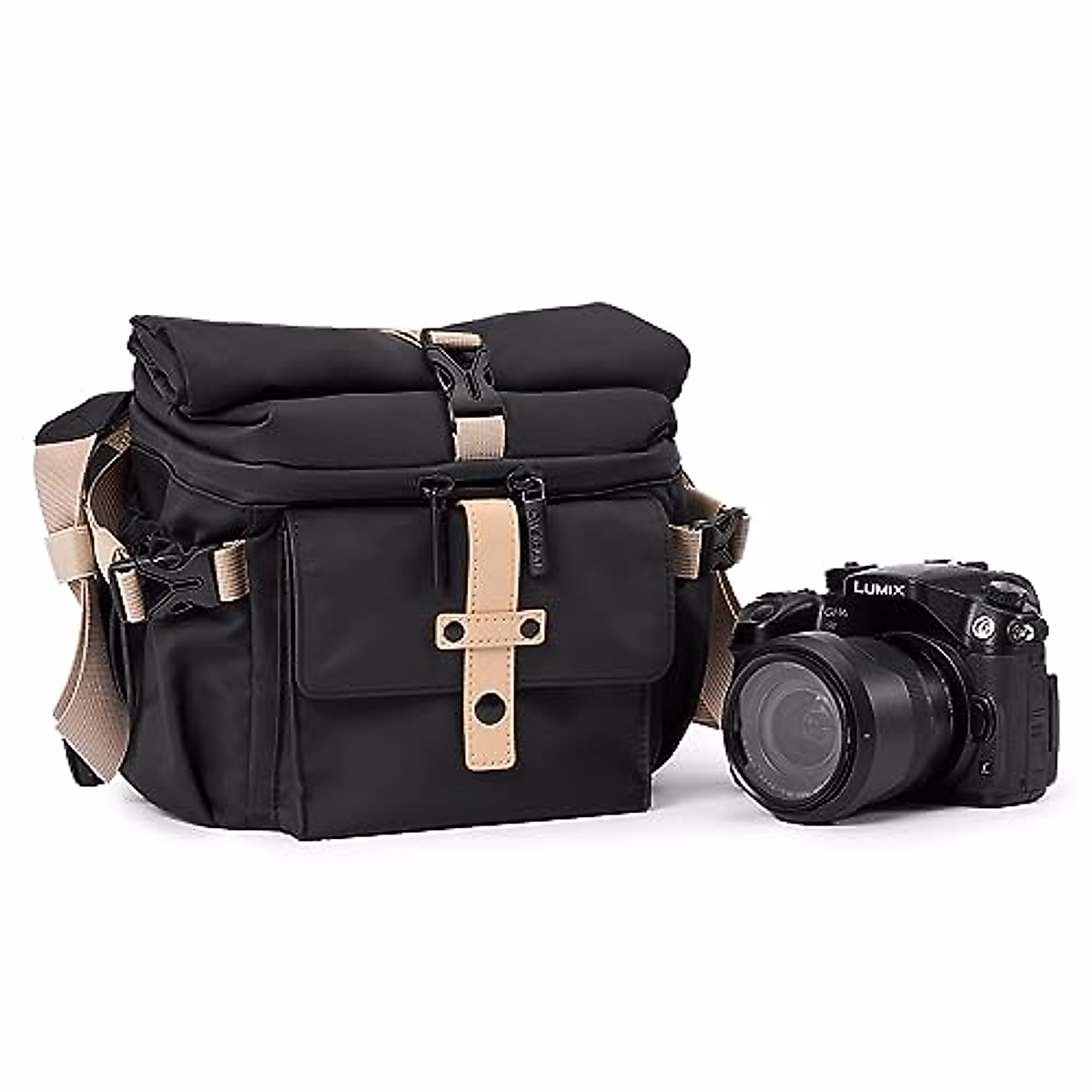 Cwatcun Compact Waterproof Camera Bag Small Shoulder Camera Messenger Bag with Tripod Holder, Travel Expansion Photography Bag for Canon, Nikon, Sony, Fuji DSLR SLR Mirrorless Camera, Lens