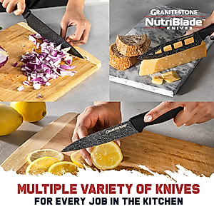 Nutriblade Knife Set with Block by Granitestone 6-Piece Professional Kitchen Chef’s Knives Ultra Sharp Stainless Steel Blades and Nonstick Granite Coating, Easy-Grip and Dishwasher-safe, Black