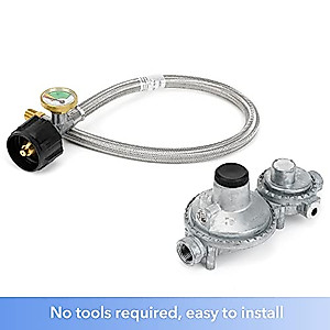 Stanbroil Vertical Two Stage Propane Regulator - 20" RV Propane Pigtail Stainless Steel Braided Hose with Gauge