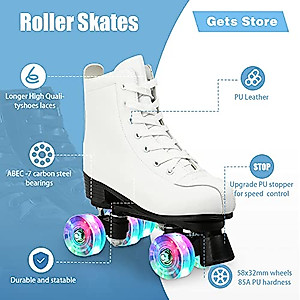 Women's Roller Skates PU Leather High-top Roller Skates Four-Wheel Roller Skates Double Row Shiny Roller Skates for Indoor Outdoor (White Flash,43-US: 10)