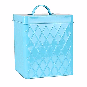 Home Basics CS47382 Tin Container for Kitchen Tea, Coffee, Sugar, Cookies, Food, Flour, Baked Goods & Laundry Storage, Small Canister with Cover, Turquoise