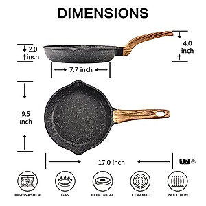 Giyoca Cook Nonstick Granite Frying Pan Skillet,Die-cast Aluminum Scratch Resistant, Induction Compatible Bottom, Egg Pan Omelet Pans, Chef's Pan, PFOA Free (9.5 inches, Marble Black)