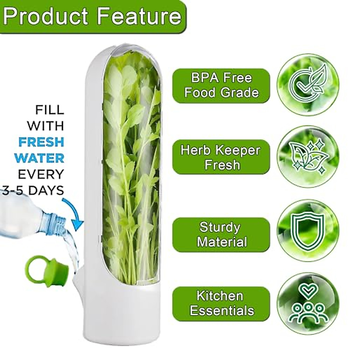 HVECT Herb Saver for Refrigerator, Herb Saver Pod Cilantro Containers for Refrigerator, Fresh Herb Keeper for Cilantro, Parsley, Asparagus, Mint, Keeps Vegetables for 2-3 Weeks (2PCS)