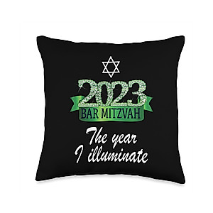 2023 Bar Mitzvah Gifts & Decorations For Boys 2023 Bar Mitzvah Quote Festive Black Green Decor Throw Pillow, 16x16, Multicolor