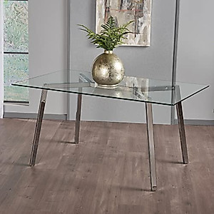 Christopher Knight Home Zavier Tempered Glass Dining Table, Clear / Chrome