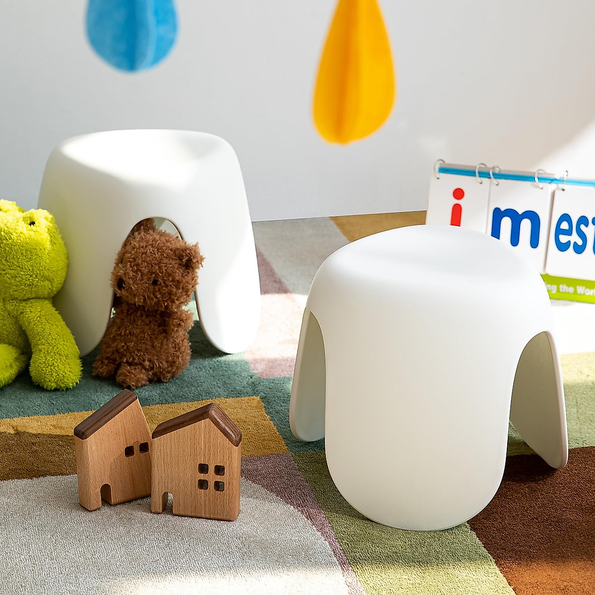 SHIMOYAMA Cream Stool, 10 Inch Kids Stool, Plastic Step Stool for Adults, Sturdy Sitting Stool, Holds Up to 220 lbs for Playroom, Bedroom, Living Room, Bathroom