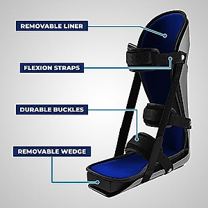 BraceOn Adjustable Night Splint - Plantar Fasciitis, Achilles Tendon, Heel Spur, and Foot Pain Relief Stretching Boot for Men and Women, Gray, Large