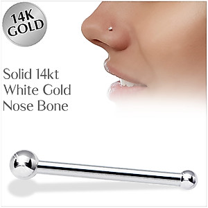 20 Gauge 1/4" Length 14k White Gold 1.5mm Ball Nose Bone Straight Nose Ring