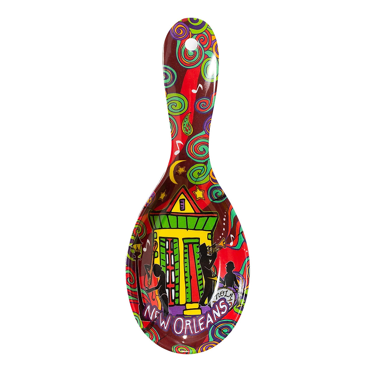 New Orleans Jazz Music Multicolor Swirl Plastic Souvenir Spoon Rest (Vertical Design)