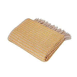 Yellow Cotton Throw Blanket - Waffle Weave Throw Blanket 60”x48” - Farmhouse Throw Blanket - Throw Blanket for Couch Sofa Chair Bed - Blanket for all Seasons - Yellow Decorative Blanket with Fringe
