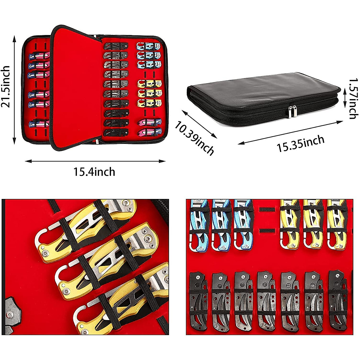 Knife Case,Knife Display Case,Knife Storage,40 Slots Folding Knife Holder Organizer,Butterfly Pocket Knife Carrier,Knives Collection Protector For Survival Tactical Outdoor EDC Mini Knife (Black+Red)