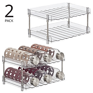 mDesign Free-Stand Stackable 2-Tier Bottle Holder, 8 Small Bottles, 6 Large Bottles of Water, Wine - Drink Organizer Shelf for Kitchen Counter, Cabinet, Pantry, Fridge, Freezer, 2 Pack, Clear/Polished