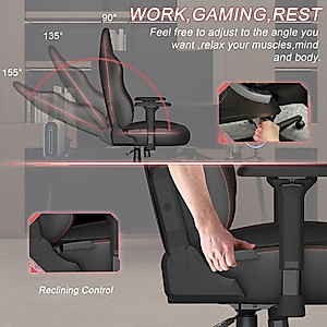 Gaming Chair Ergonomic Office Chair Desk Chair with Lumbar Support Flip Up Arms Headrest PU Leather Executive High Back Computer Chair for Adults Women Men, Fabric Black