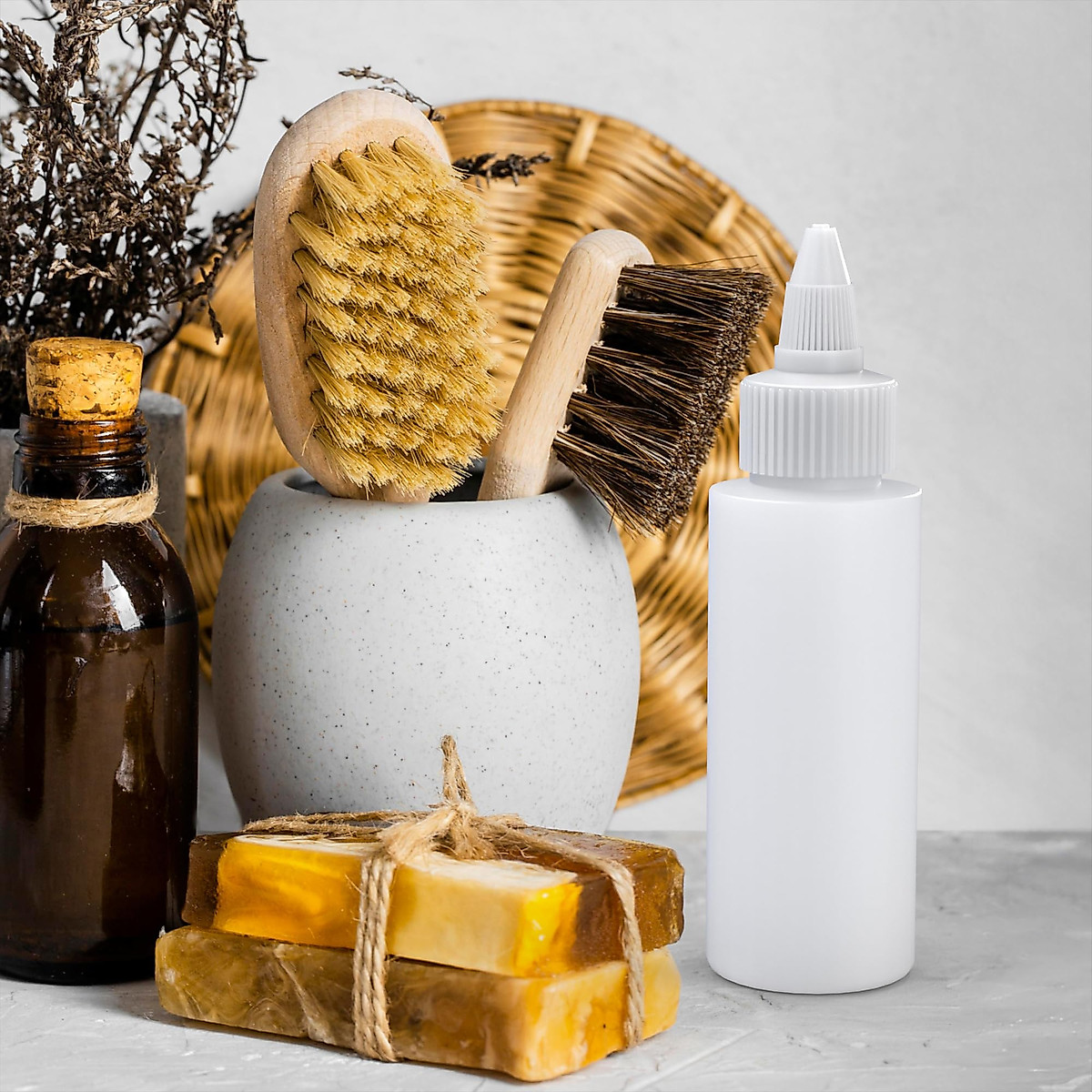 BRIGHTFROM Twist Top Applicator Bottles, Squeeze 2 OZ Empty Plastic Bottles, Refillable, Open/Close Nozzle - Multi Purpose (Pack of 3)