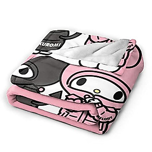 Kuromi and My Melody Flannel Throw Blanket Fringe Lightweight Cozy Ultra Soft Couch Bed Sofa Chair for Kids Boys Girls Adults 50"X40"